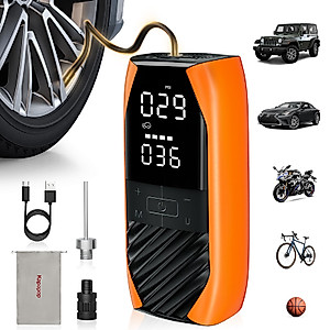 Kapopop K1 Tire Inflator Portable Air Compressor,4X Faster 150PSI & 20000mAh Cordless Air Pump for Car Tires,Bikes,Motorcycles & Balls,with Pressure Gauge,LCD Display,Emergency LED Light,Auto Shut-Off