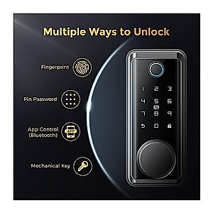 Wood Door Lock Compatible for Tuya Smart Password Fingerprint Bluetooth Electronic Deadlock Mechanical Key Auto Lock Mobile APP (Color : LD02)