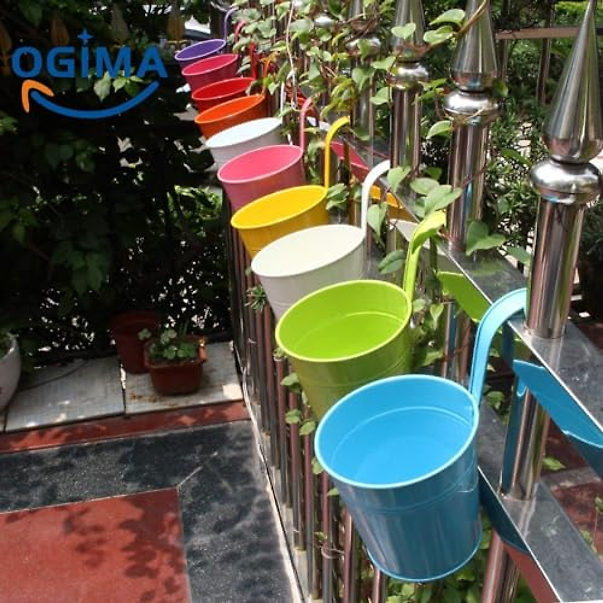 OGIMA 10 Piece Metal Iron Hanging Flower Pots,Multicolor