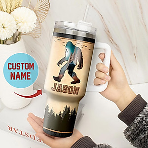WAZONE Personalized Bigfoot Cup With Lid Custom Name Tumbler 40oz with Handle and Straw Stainless Steel Double Wall Vacuum Thermos Travel Mug Birthday Christmas Presents Gift For Men Women