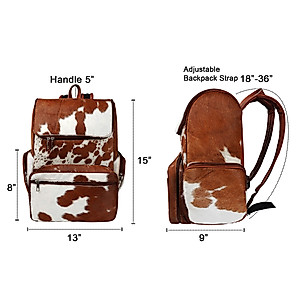 LP-FACON Western Cowhide Print Leather Diaper Backpack | Cute Shower Gifts For Mom | Large Travel Bag Brown & White