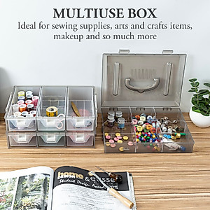 MyGift 11 Inch Smoke Gray Transparent Arts and Crafts Sewing Supplies Storage Organizer Case with White Accents, 24 Customizable Compartments, and 6 Drawers with Removable Dividers