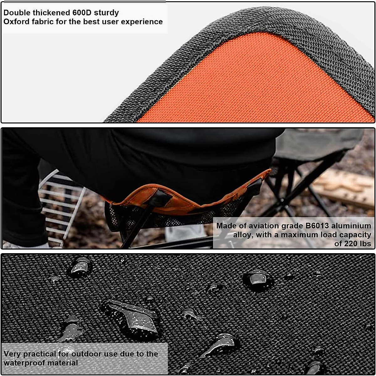 HADUKI Camping Chair Foot Stool,Folding Lightweight Stool Portable Collapsible Camping Stool Retractable Chairs with Carry Bag 220LBS Camping Stools for Indoor Or Camping Fishing Hiking BBQ(Orange)