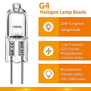 KAKALUOTE G4 Halogen Light Bulbs 12V 20W Halogen Bulbs G4 Base 2 Pin Warm White 2700K Light Bulbs for Chandeliers,Under Cabinet Puck Light,Track Lighting,Cooker Lighting(20 Pack)