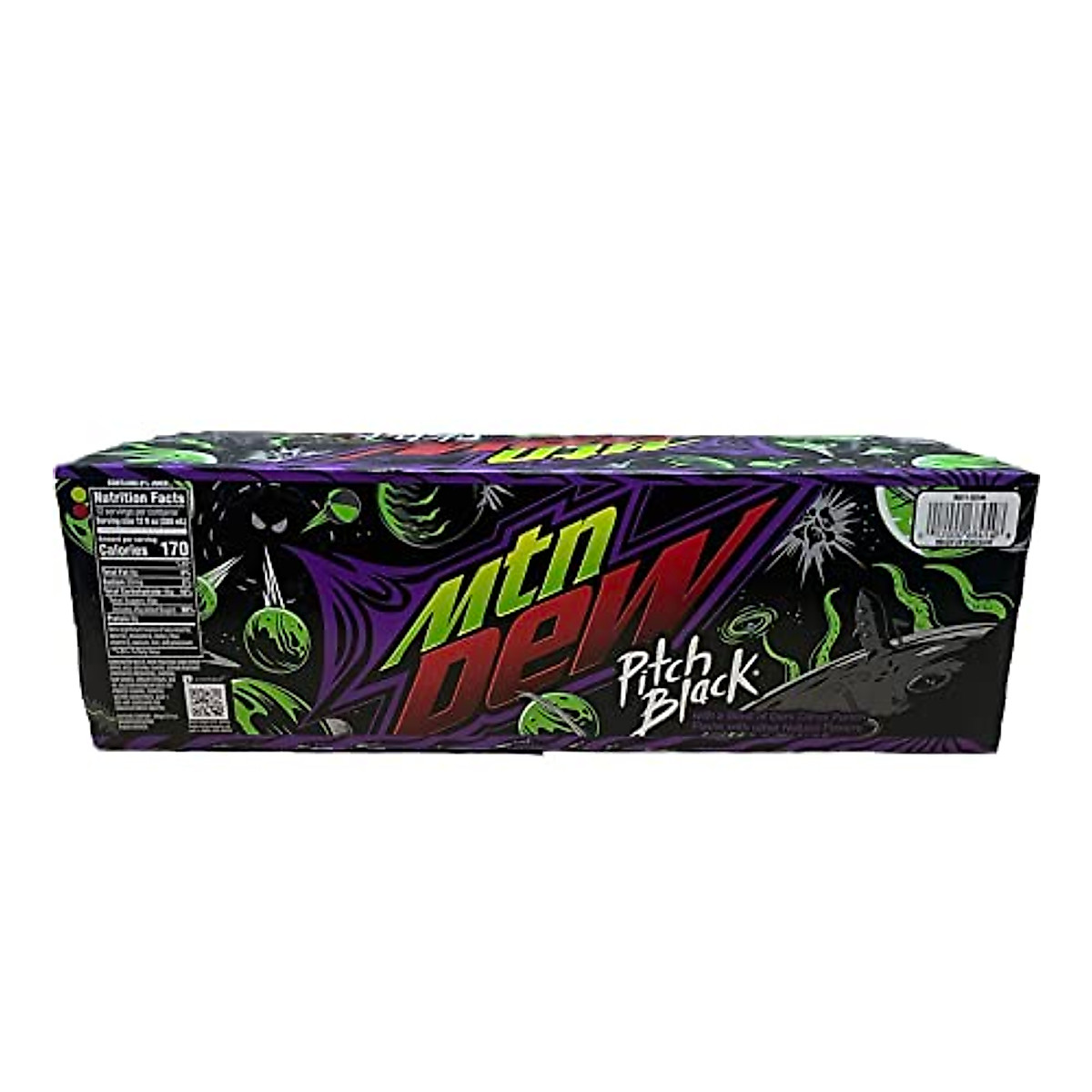Mountain Dew Pitch Black Soda - Munchie Box Stash (Regular, Pack of ( 12 ) 12 Oz Cans)