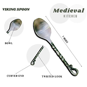 Hand Forged Medieval Eating Utensils Set with Leather Cover - 4 PCS Viking Cutlery Set Fork Spoon and Knife Set - Medieval Feasting Silverware and Flatware Set