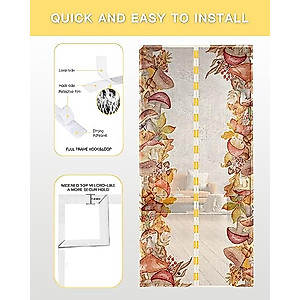 ZOE GARDEN Mushroom Magnetic Screen Door for Sliding/Single/French Doors, Self Sealing Magnets Patio Door Screen Heavy Duty Mesh Curtain, Wild Fall Maple Berry Corn Plant Burlap Autumn