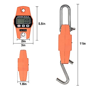 660 LB Hanging Scale/Digital Hanging Scale, Crane Scale 300 KG, Hard Cast Aluminum Housing HD LED Display, Suitable for Fishing, Weigh Luggage, Private Farm, Hunting, (Battery Included)