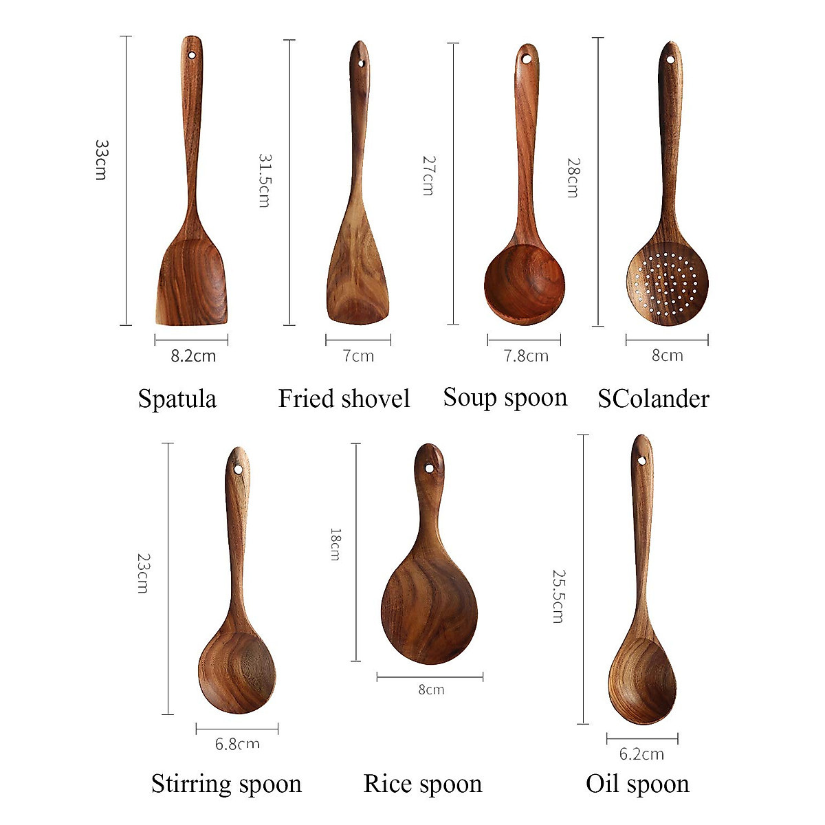 Wooden Utensils Set for Kitchen, Messon Handmade Natural Teak Cooking Spoons Wooden Spatula for Nonstick Cookware (7 sets)