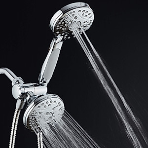 AquaSpa High Pressure 48-mode Luxury 3-way Combo – Dual Rain & Handheld Shower Head – Extra Long 6 Foot Stainless Steel Hose – Anti Slip Grip – All Chrome Finish – Extra Wall Bracket