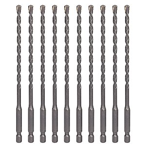 Sabre Tools 3/16 Inch x 6 Inch Masonry Drill Bit, Carbide Tipped 10-Pack for Concrete, Brick, Stone, 1/4” Hex Shank, Impact Performance (3/16” x 6”, 10)
