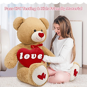 MaoGoLan Giant Teddy Bear Plush Toy, 51”Large Bear Stuffed Animal with Red Heart Pillow for Valentine Day Sweet Romantic Anniversary Birthday Christmas, Big Teddy Bear for Her Girlfriend Wife