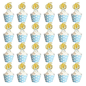Pumpkin Cupcake Toppers Boy, Fall Theme Cake Decorations for Pumpkin Baby Shower, Birthday Party Decorations-24 Packs