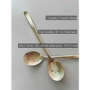 cozymomdeco Korean Made Traditional Pattern Engraved Chopsticks Spoon Set 18-10 Stainless Steel Gold Color 2SET