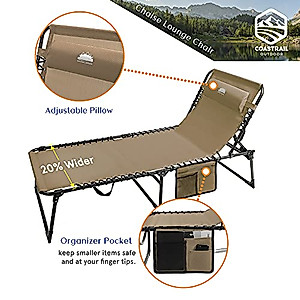 Coastrail Outdoor Chaise Lounge Chair 4 Position Folding Recliner with Pillow Bonus Pockets for Beach Patio Lawn Outdoor Pool Tanning, Up to 400lbs, Beige (Model: Folding Chaise Lounge Chair)