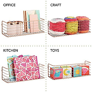 mDesign Wide Metal Wall Mount Decor Storage Organizer Display Shelf - Hang in Bathroom, Kitchen, Entryway, Hallway, Mudroom, Bedroom, Laundry Room - Concerto Collection, 2 Pack - Rose Gold