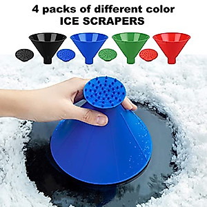 KONON ONE Magical Car Ice Scraper, 4 Packs Ice Scrapers for Car Windshield, 2 in 1 Multifunctional Snow Grass Ice Scraper with Funnel, Cone-Shaped Car Snow Remover, Gift for Chrismas Thanksgiving