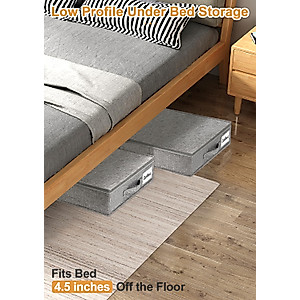 punemi Under Bed Storage Containers, 2 Pack 4.5 Inch Tall Low Profile Underbed Clothes Storage Organizer Bin with Sturdy Side & Bottom Support, Use as Clothes Organizer, Pillow and Blanket Organizer