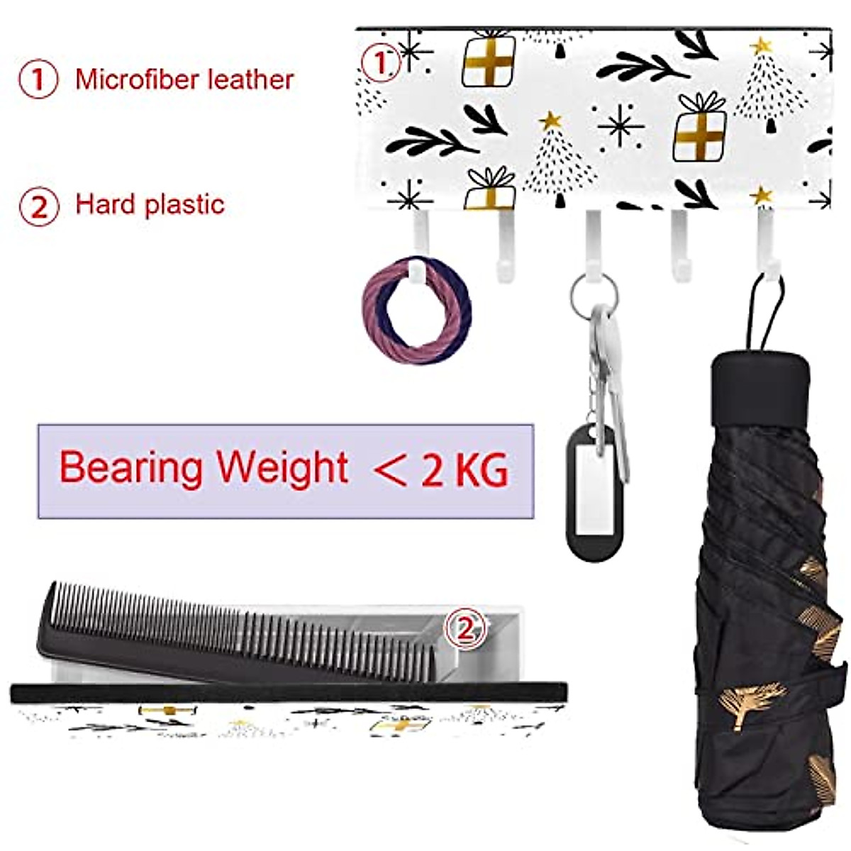 5 Hook Coat Rack Wall Mounted Xmas Gift Tree Pattern Hat Towel Pot Hook up with Storage Compartment for Cloakroom Bathroom Kitchen