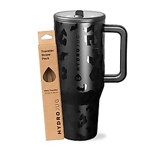 Black Leopard 40oz Traveler + Replacement Straws