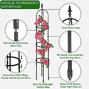 Obelisk Garden Trellis for Climbing Plants, 6 ft Adjustable Heavy Duty Rustproof Thicken Metal Plant Support, Tower Trellis for Climbing Plants Outdoor Indoor Potted Vines, Rose, Flowers(4.16 lbs)