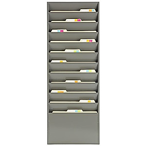 Displays2go Office File Folder Wall Rack, 11 Tiered Pockets, Medical Chart Folders (Gray Powder Coated Steel)