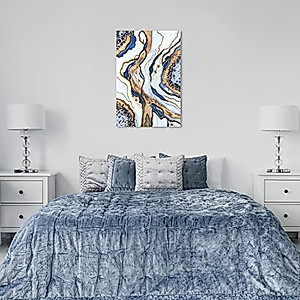 Wynwood Studio Abstract Modern Canvas Wall Art Shadows Play Living Room Bedroom and Bathroom Home Decor 24 in x 36 in Gold and Blue