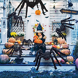 Large Spiders Halloween Giant Spider Decorations with Big Spiders Halloween Fake Scary Spider Web for Indoor Outdoor Yard Lawn Wall Home Porch House with 6Pcs (49"/30"/30"/20"/12"/12" Large Sizes)