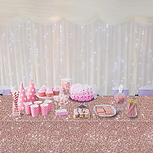gisgfim 3pcs Pink Rose Golden Birthday Party Tablecloths Rose Gold Sequin Plastic Table Cover Glitter Diamonds Happy Birthday Background Girls for Wedding, Graduation, Anniversary, Holiday(Plastic)