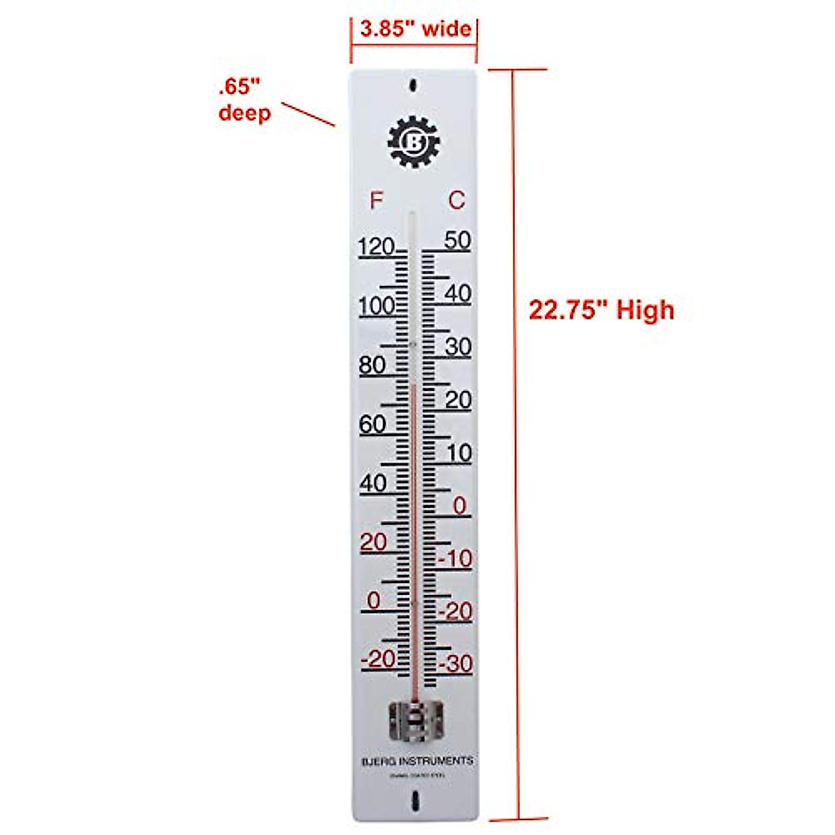 Bjerg Instruments White Enamel Coated Steel Extra Large Heavy Duty 22.75 Inch Outdoor Decorative Wall Thermometer and Temperature Gauge