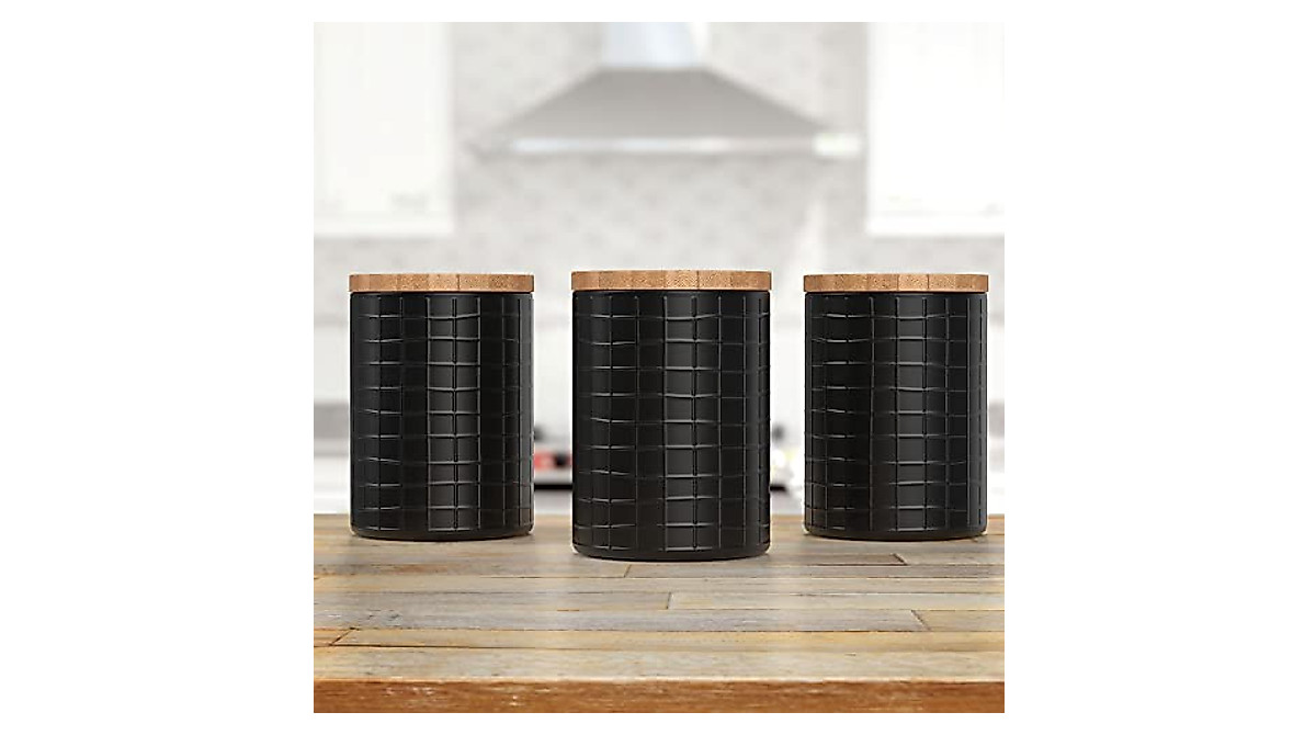 Black Kitchen Canister Set | Vintage Farmhouse Decor - 3 Pcs