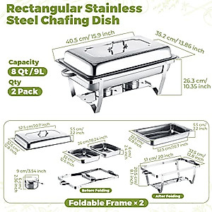 4 Pcs Chafing Dishes Buffet Set Stainless Steel Chafing Dishes 9.5 Qt Rectangular Chafers 3.7 Qt Round Buffet Warmers Set Silver Food Warm with Folding Frame for Banquet Party Catering Supplies