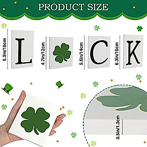 St. Patrick's Day Decorations- St Patricks Day Wood Table Sign with Four Leaf Clover Lucky Sign- St. Patrick's Day Wooden Block St. Patrick's Tiered Tray Decor for Table Home Office Party Decor