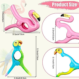 8 Pcs Beach Towel Clips,Strong Beach Chair Clips for Towels,Flamingo Parrot Chair Clips,Swimming Pool Towel Clips,Lounge Chair Clamps for Cruise Holiday Patio Pool Lounge Vacation