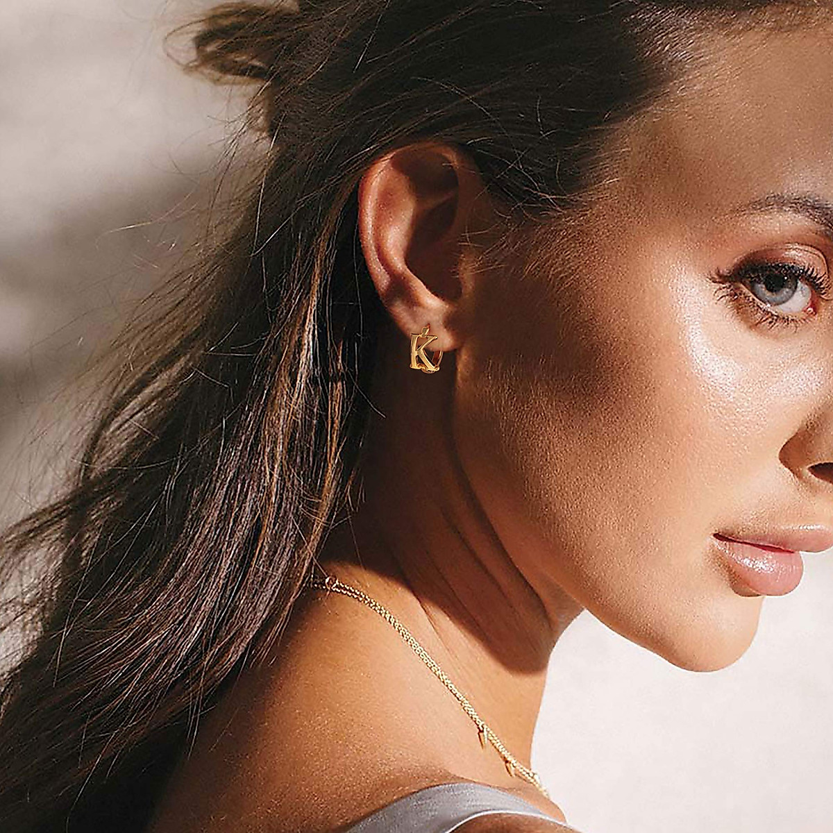 MEVECCO Initial Huggie Hoop Earrings 18K Gold Filled Letter Dainty Simple Alphabet Initials K 26 Letter Hoop Earrings Personalized Charm Tiny Minimalist Initial Jewelry for Her