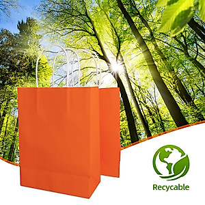 YADIAN 10 Pieces Kraft Paper Party Favor Gift Bags with Handle, Orange Small Size Gift Bags for Christmas, Birthday, Wedding and Party Celebrations