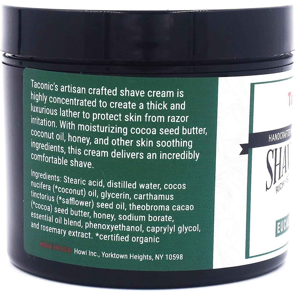Taconic Shave, All Natural Shave Cream – Highly-Concentrated, Shaving Cream for Men and Women – 4 oz. Moisturizing Shaving Cream Tub with Skin Soothing Ingredients – Cooling Eucalyptus & Mint