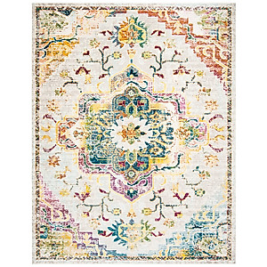 SAFAVIEH unisex Crystal Collection Area Rug - 8' x 10', Light Blue & Grey, Medallion Distressed Design, Non-Shedding & Easy Care, Ideal for High Traffic Areas in Living Room, Bedroom (CRS501M)