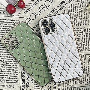 BOGUT Compatible with iPhone 12 Pro Max Case for Women Girls, Glittering Luxury Gold Line Design, Lattice Pattern with Diamond Plating, Shockproof Soft Silicone Cover (6.7")-Green