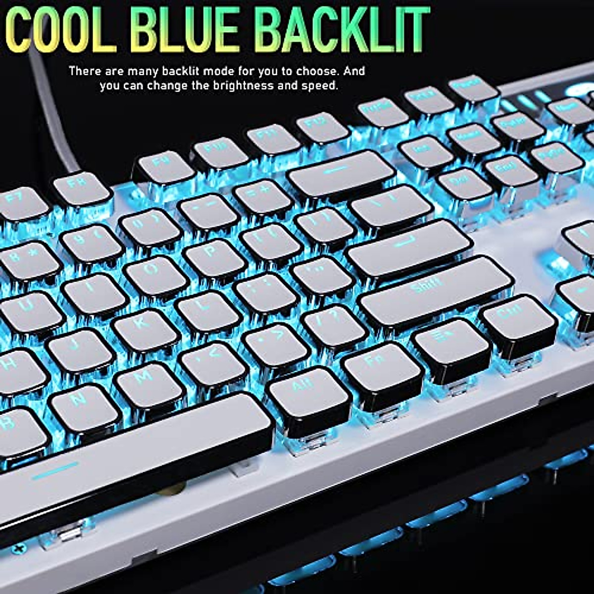 Camiysn Typewriter Style Mechanical Gaming Keyboard, White Retro Punk Gaming Keyboard with RGB Backlit, 104 Keys Blue Switch Wired Cute Keyboard, Uique Square Keycaps for Windows/Mac/PC