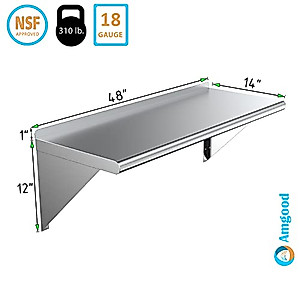 AmGood 14" X 48" Stainless Steel Wall Shelf | Metal Shelving | Garage, Laundry, Storage, Utility Room | Restaurant, Kitchen | Food Prep | NSF Certified