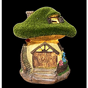 TIBLEN Solar Gnome Grass-Roof Mushroom Garden House , Outdoor Gnome House Figurine with Solar Lights, Little Garden Cottage Figurines