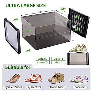 Ohuhu Shoe Storage Box Clear Organizer XL Large Size Stackable Plastic Shoes Containers - Sneaker Closet Drawer Type Front Opening - 6 Pack Boot Bins Display Case Cubby Holders Fit Up to US Men 14