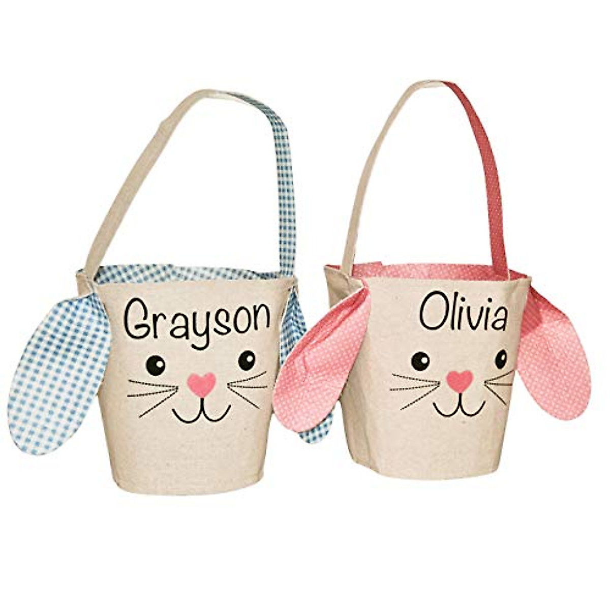 Personalized Easter Basket/Rustic Bunny Easter Baskets/Canvas Easter Tote/Bunny Ears Easter Basket with Name/Soft Easter Pail