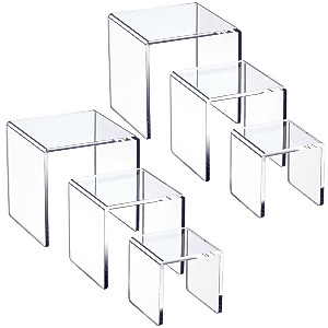 HIIMIEI Clear Acrylic Display Risers 2 Sets, 3-Tier Risers Stands Showcase for Amiibo Funko Pop Figures, Dessert, Jewelry-3"x4"x5"