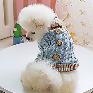 HOUKAI Small Dog Cat Knited Sweater Dog Jumper with Puppy Hoodie Winter Warm Clothes Apparel (Color : Blue, Size : L Code)