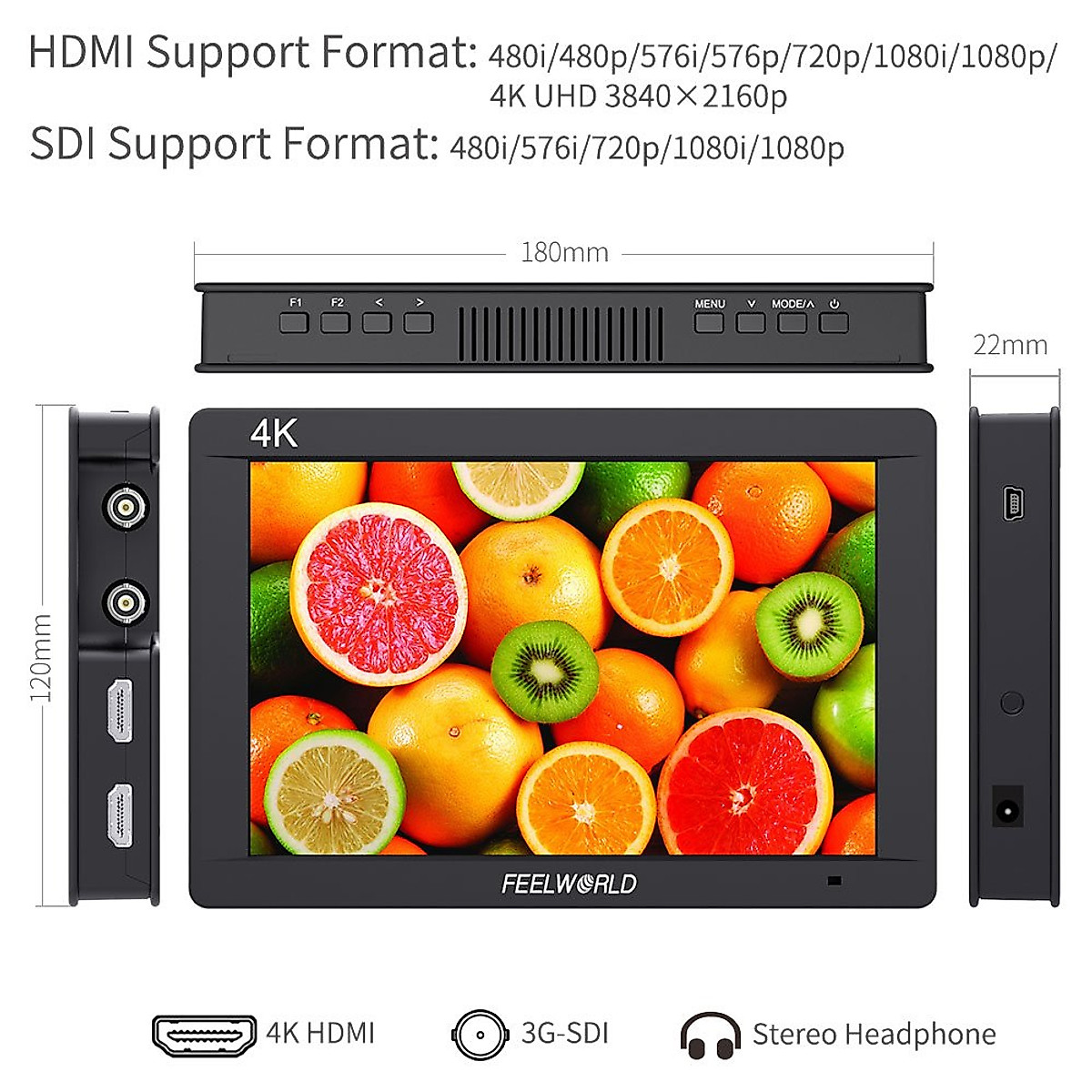 FEELWORLD FW703 7 Inch DSLR On Camera Field Monitor 3G SDI 4K HDMI Input Output Video Assist Peaking Focus IPS Full HD 1920x1200