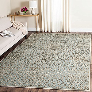 SAFAVIEH Paradise Collection Area Rug - 5'3" x 7'6", Stone & Aqua, Animal Print Viscose Design, Ideal for High Traffic Areas in Living Room, Bedroom (PAR84-3470)