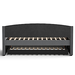 DG Casa SUVA Traditional Upholstered Daybed with Trundle Platform Bed Frame with Diamond Button Tufting Nailhead Trim and Full Wooden Slats, Box Spring not Required - Twin Size Day Bed in Gray Fabric