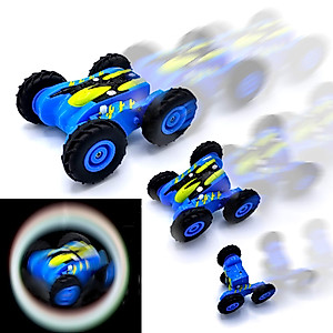 MUKIKIM Hyper Runner Stunt - Blue – Remote Control Race Car Rocks Super High-Speed Stunts & Moves! 360° Spins & Double-Sided Runs with Fun Light! Quick USB Charge. Not Your Normal RC Car!